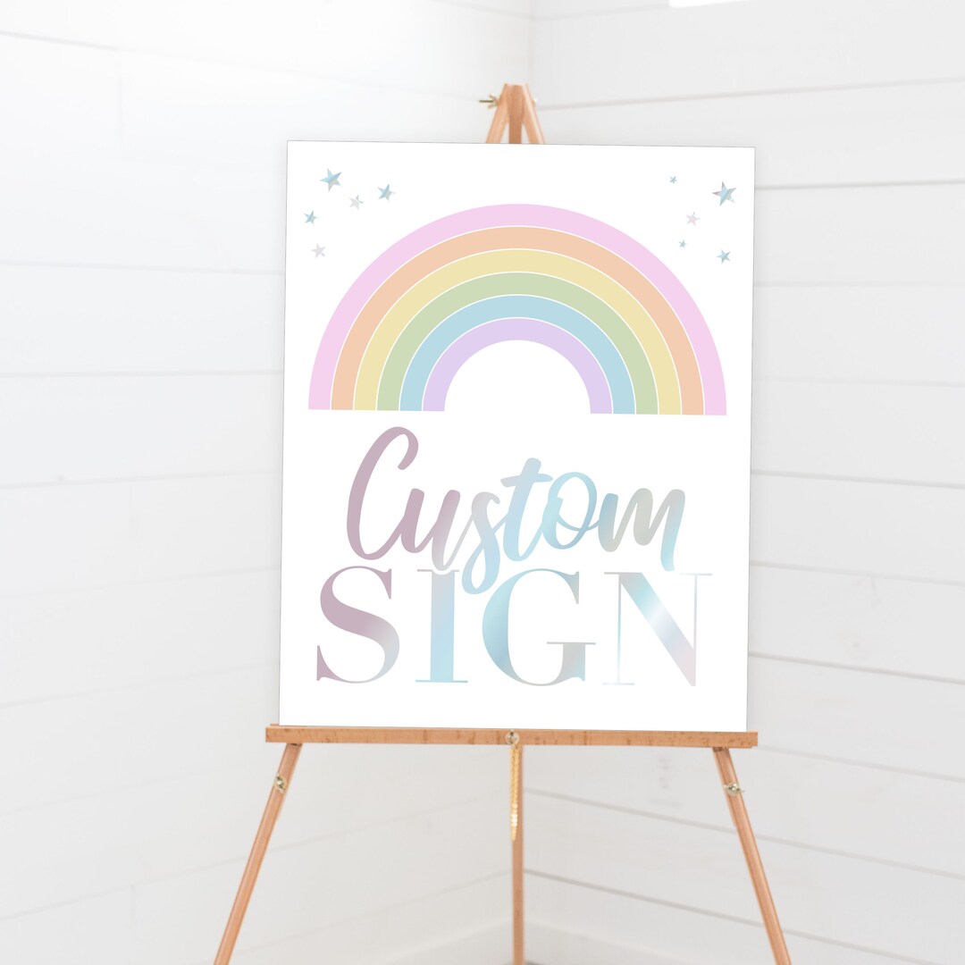 Rainbow Party Sign Printable Pastel and Iridescent Rainbow Birthday ...