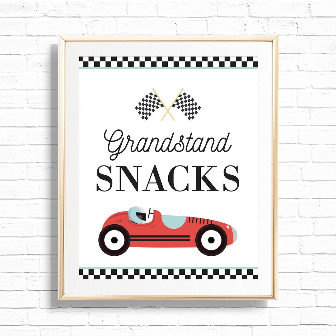 Grandstand Snacks Sign - Printable Vintage Race Car 1st Birthday Party ...