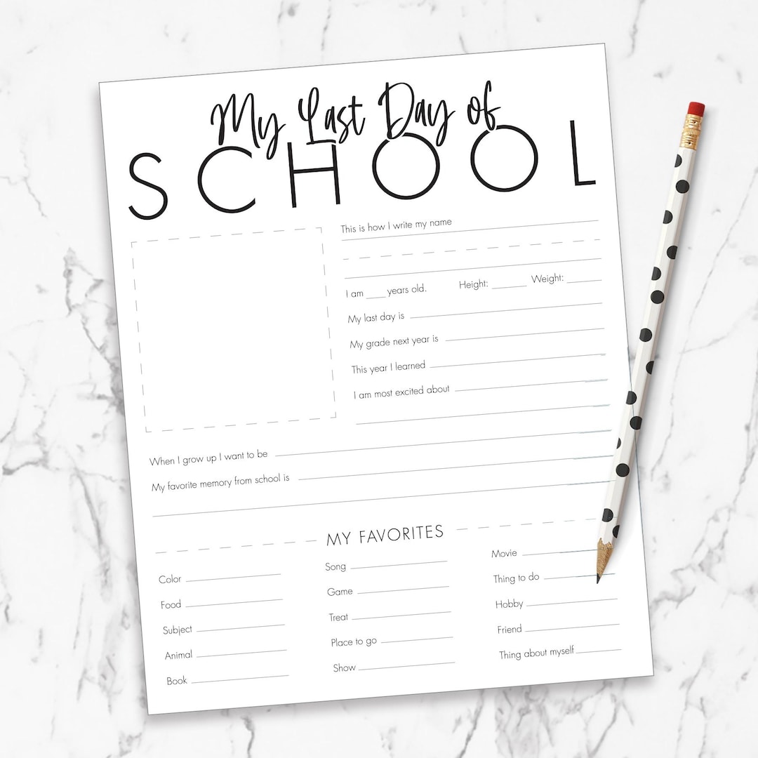 End of School Questionnaire - Printable My Last Day of School Questions ...