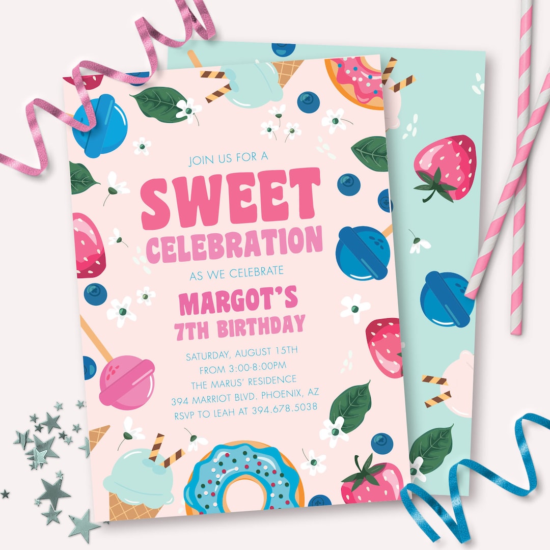 Sweet Celebration Invitation - Printable Candy & Fruit Summer First ...