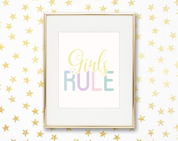 Girls Rule Pastel Rainbow Playroom Home Decor Art Print Printable ...