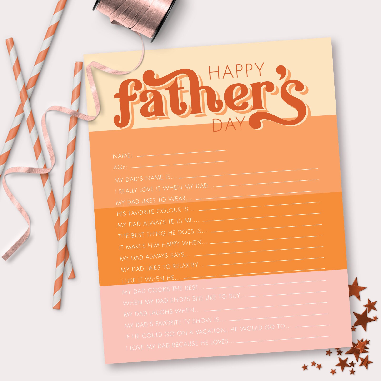 Father's Day Questionnaire Printable Gift for Dad | Etsy