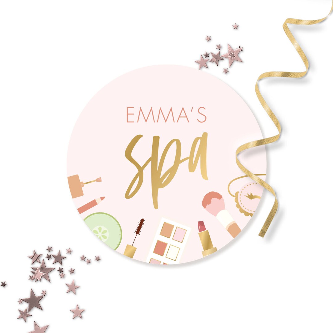 Spa Favor Sticker - Printable Spa & Makeup Pamper Pouch Birthday Party ...