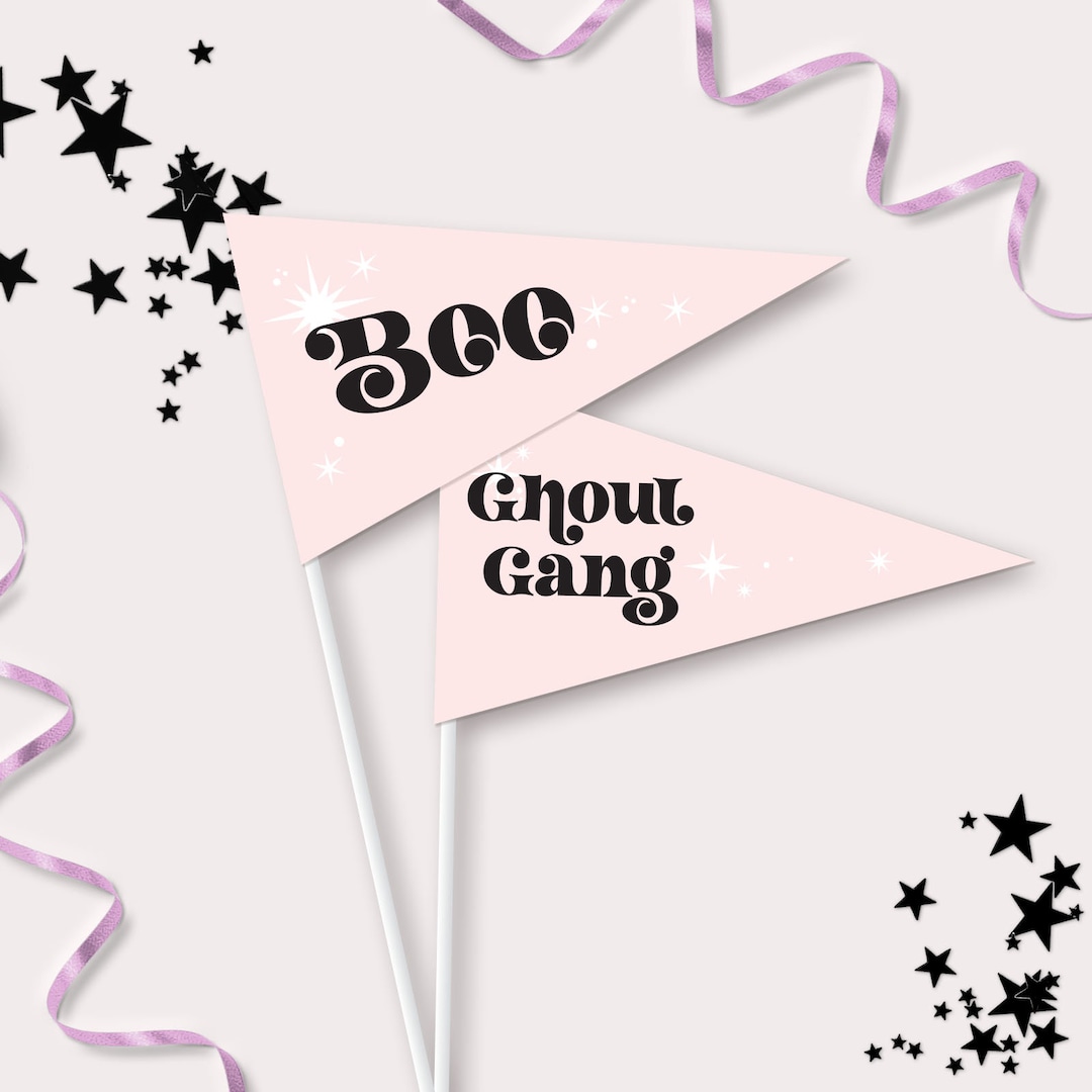 Halloween Pennant Flags - Printable Pink Halloween Ghoul Gang Flag ...