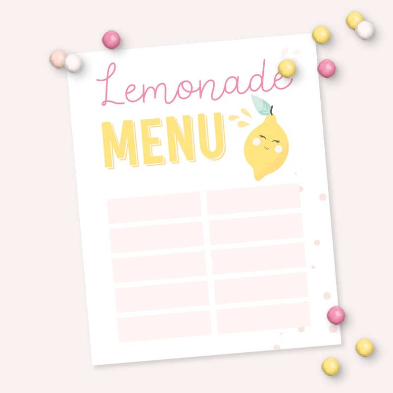 Lemonade Menu Sign Printable Pink Lemonade Birthday Party - Etsy