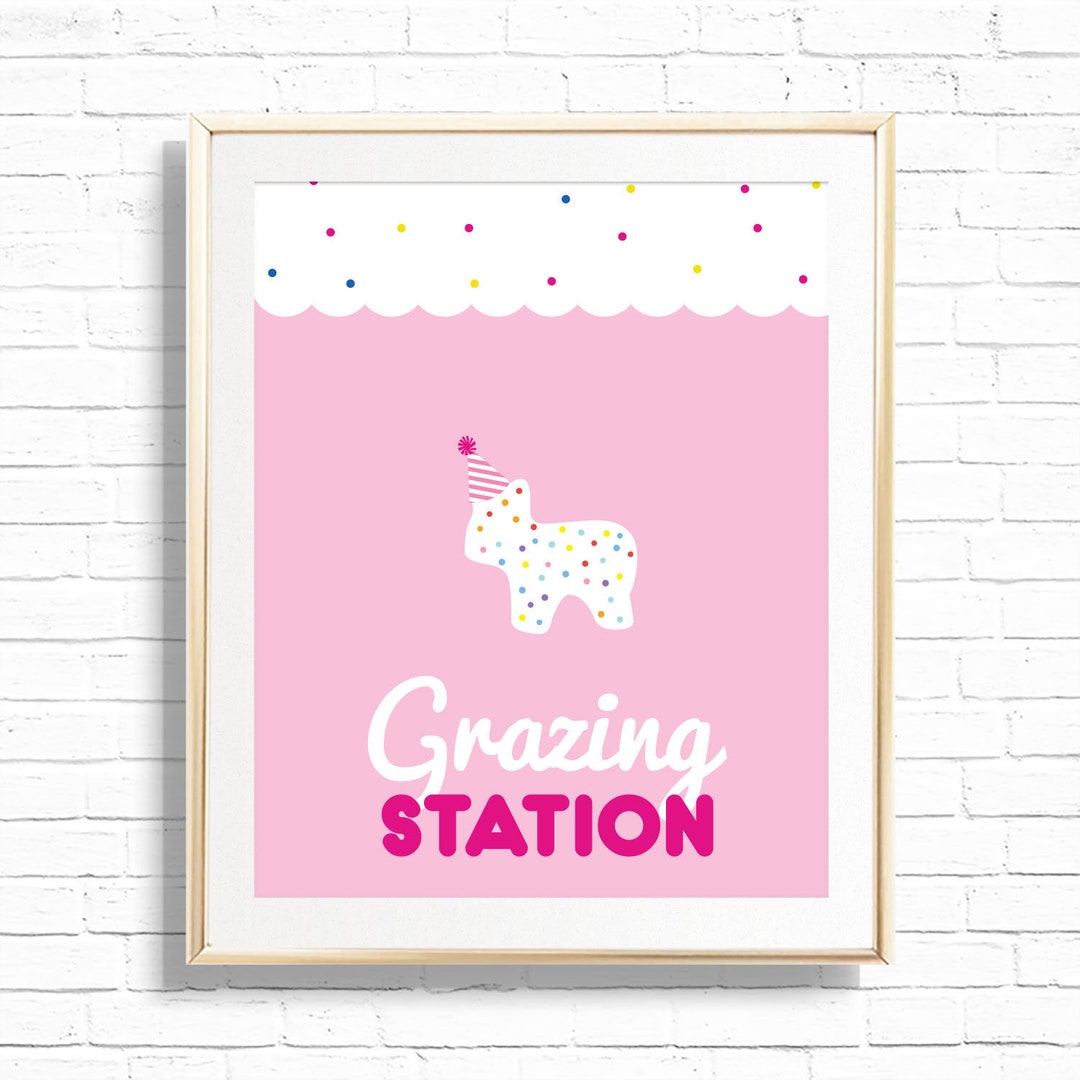 Grazing Station Sign - Printable Bright Pink Animal Cookie Cracker Food ...