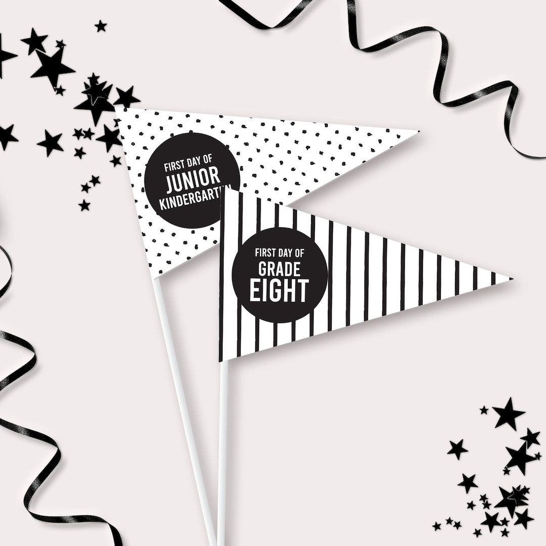 First Day of School Pennant Flags - Printable Black Patterns Back to ...