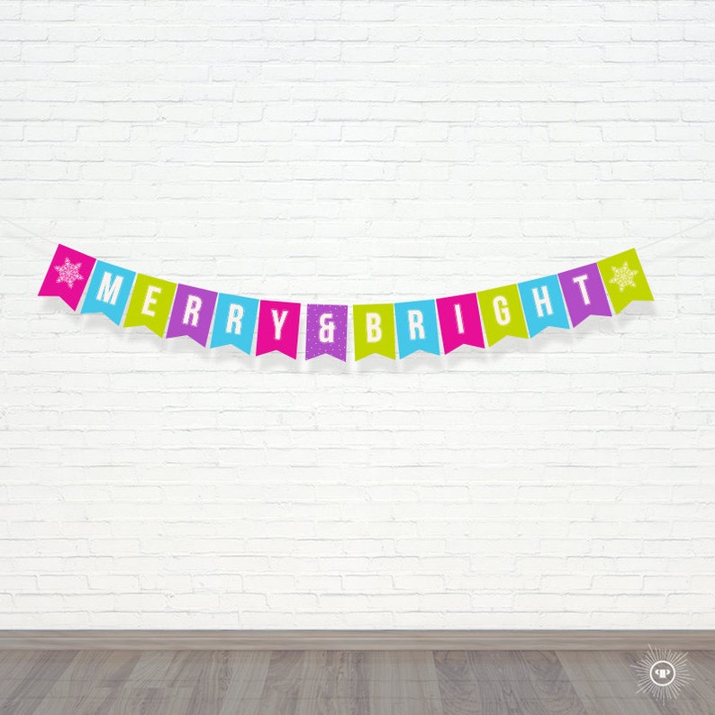 Merry & Bright Christmas Banner - Printable Bold and Colourful Bunting ...