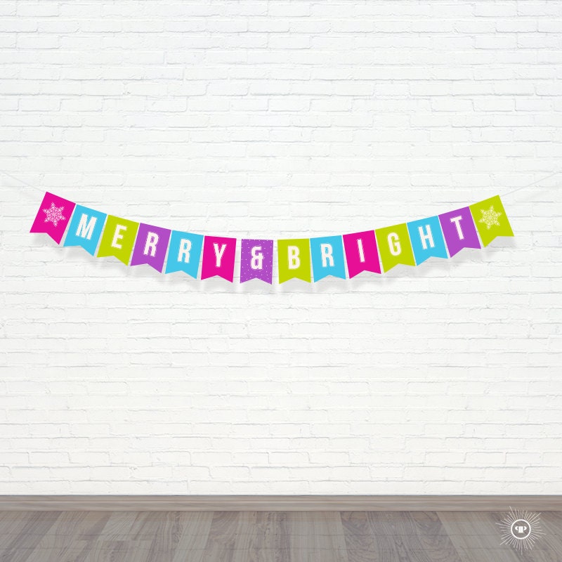 Merry & Bright Christmas Banner - Printable Bold and Colourful Bunting ...