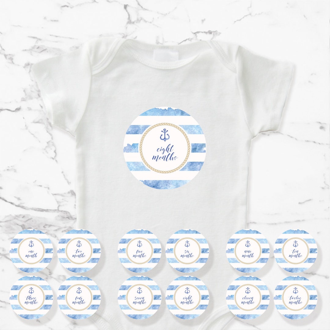 Classic Coastal Monthly Baby Stickers - Printable Nautical 1-12 Month ...