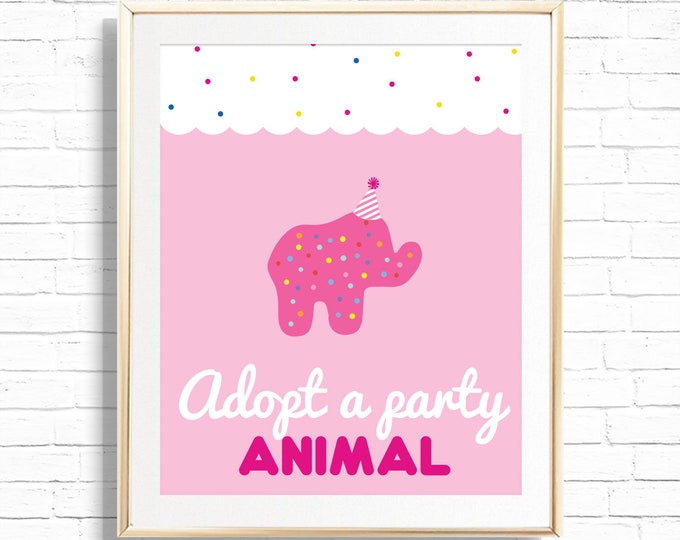 Adopt A Party Animal Sign Printable Bright Pink Frosted Animal Cookie ...