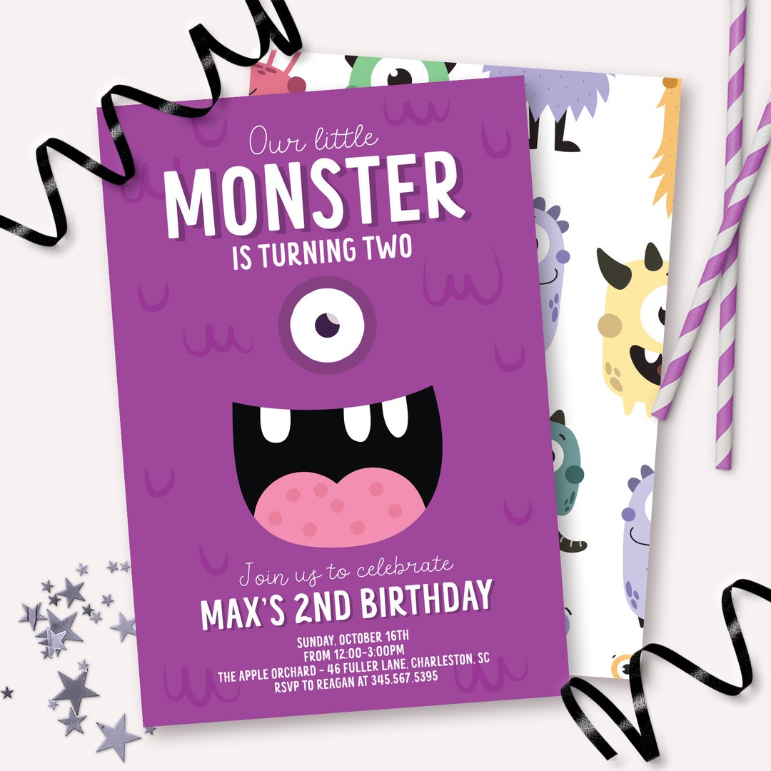 Monster Birthday Invitation - Printable Purple Monster Mash Birthday ...