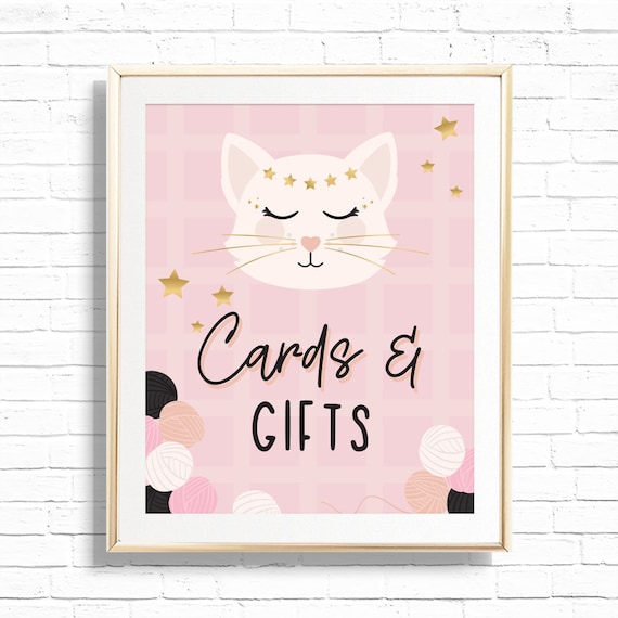 Cat Cards & Gifts Sign Printable Boho Kitty Cat 1st Birthday | Etsy