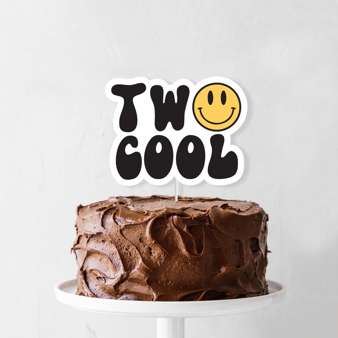 Two Cool Cake Topper - Printable Smile Face 2nd Second Birthday Party ...