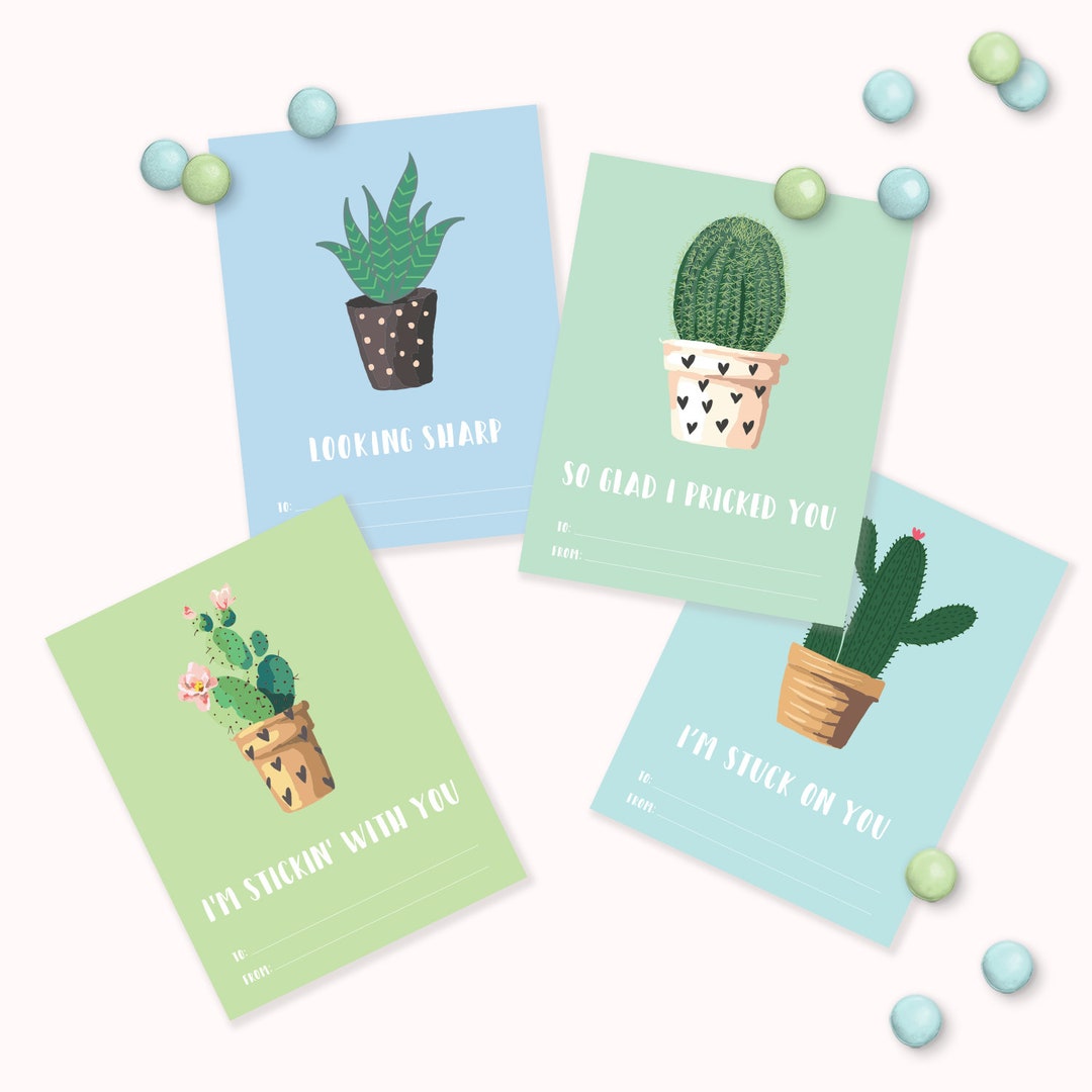 Cactus Valentines Day Cards - Printable Cacti Plant Kids Valentines ...