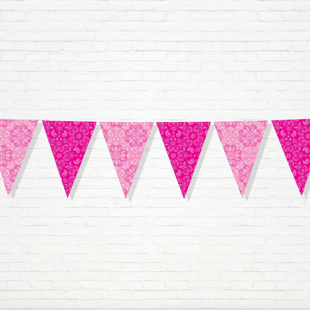 Pink Bandana Banner - Printable Hot Pink Paisley Disco Cowgirl Birthday ...