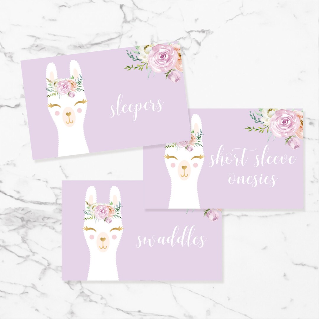 Nursery Drawer Labels - Printable Purple Floral Llama Baby Closet ...