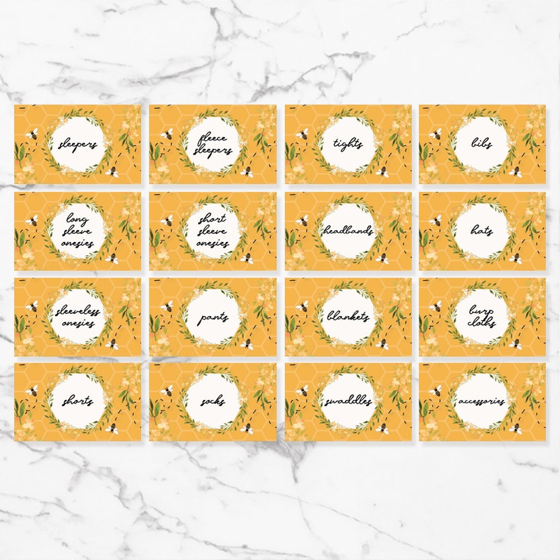 Nursery Drawer Labels Printable Honey Bee Bumblebee Baby - Etsy