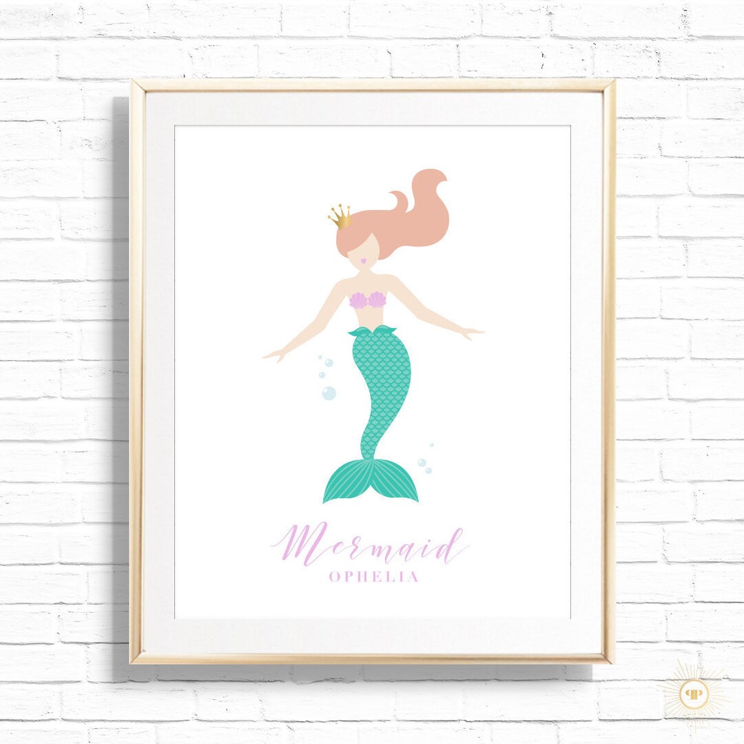 Personalized Mermaid Art Print Printable Custom Mermaid - Etsy