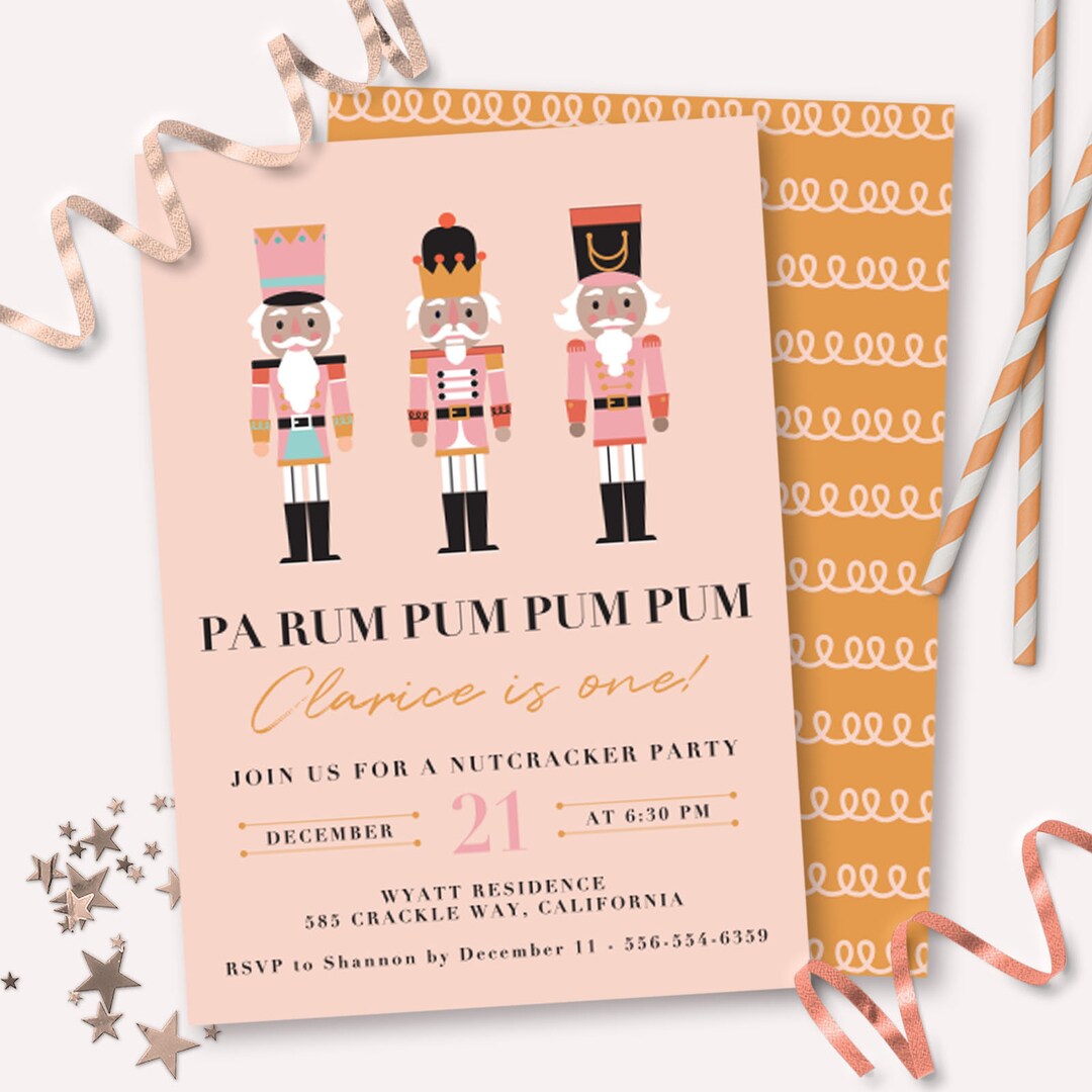 Nutcracker Birthday Invitation Printable Pink Christmas Ballet First ...