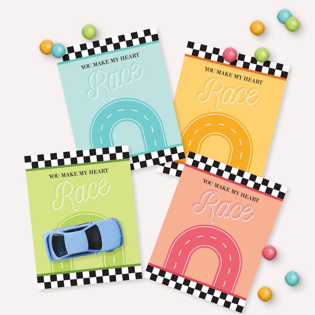Race Car Valentine's Day Cards - Printable You Make My Heart Race ...