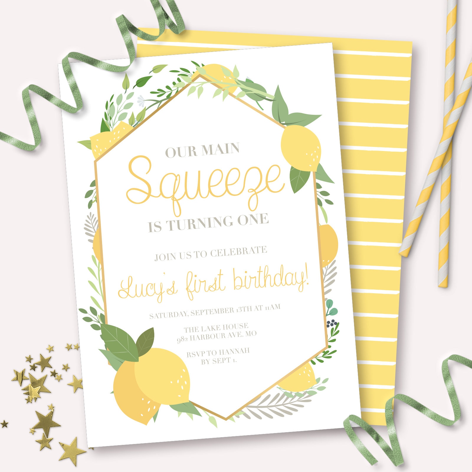 Printable Sweet Lemon Birthday Party Invitations Summer Time Fun Paper ...