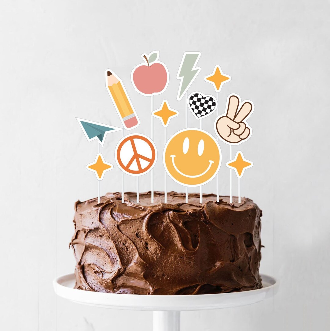 Back to School Cake Topper - Printable Groovy Back to School Happy Face ...