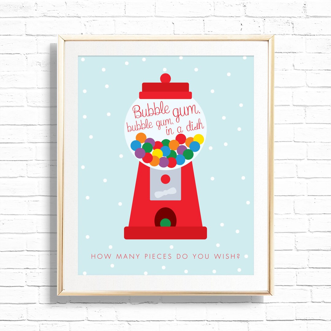 Gumball Machine Game Sign - Printable Bubble Gum Ball Machine Birthday ...