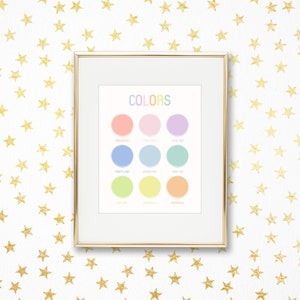 Pastel Rainbow Colours Color Swatch List Playroom Art Print - Printable ...