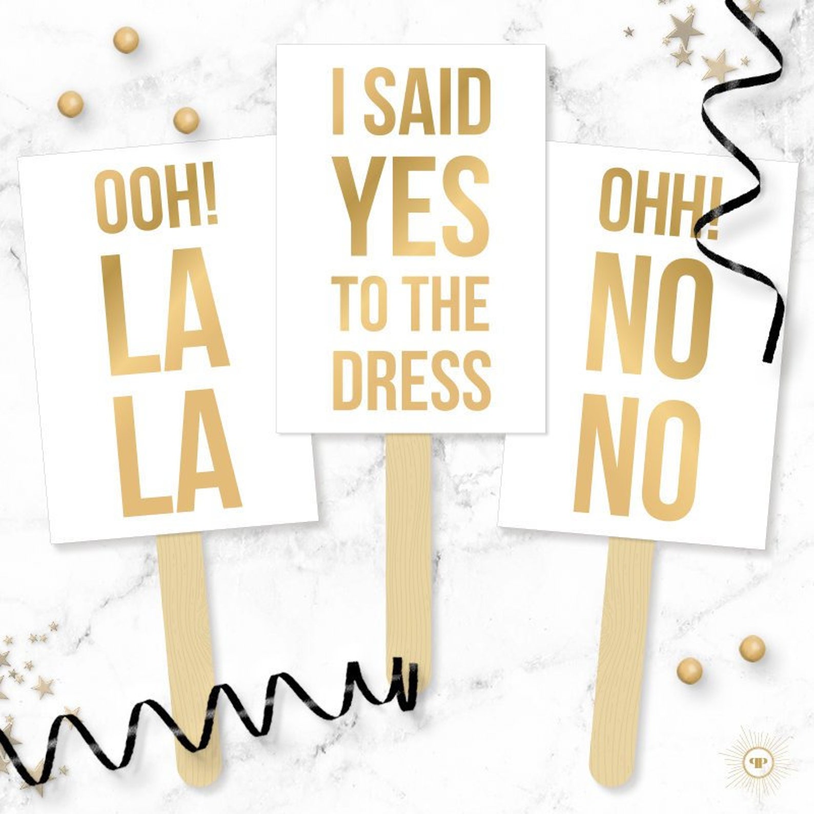 Say YES To The Dress Signs Bold Gold & White Printable I | Etsy