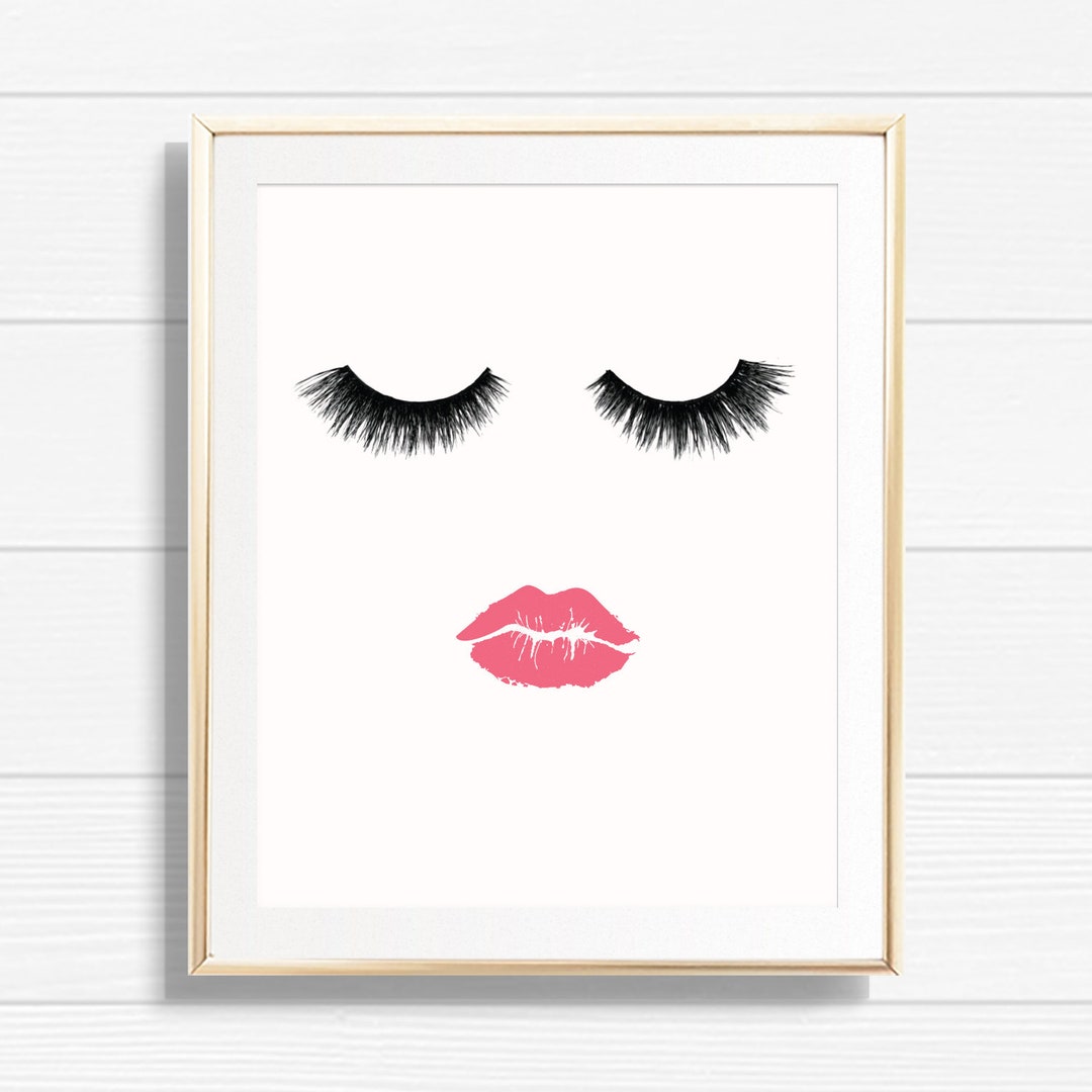Eyelashes and Lips Art Print - Printable Lashes Beauty & Makeup Home ...