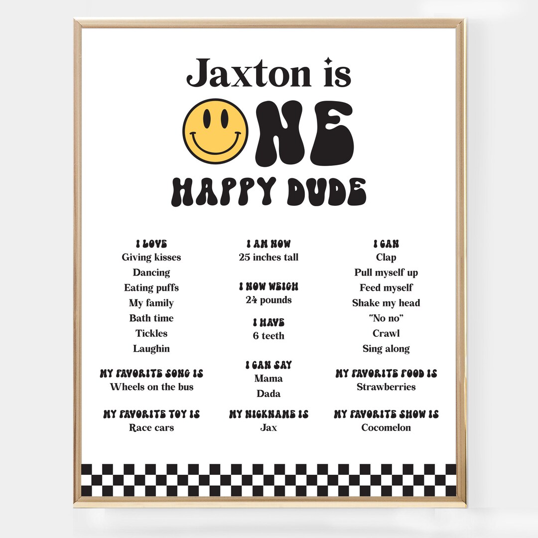 Smile Face Milestone Poster - Printable One Happy Dude 1st Birthday ...