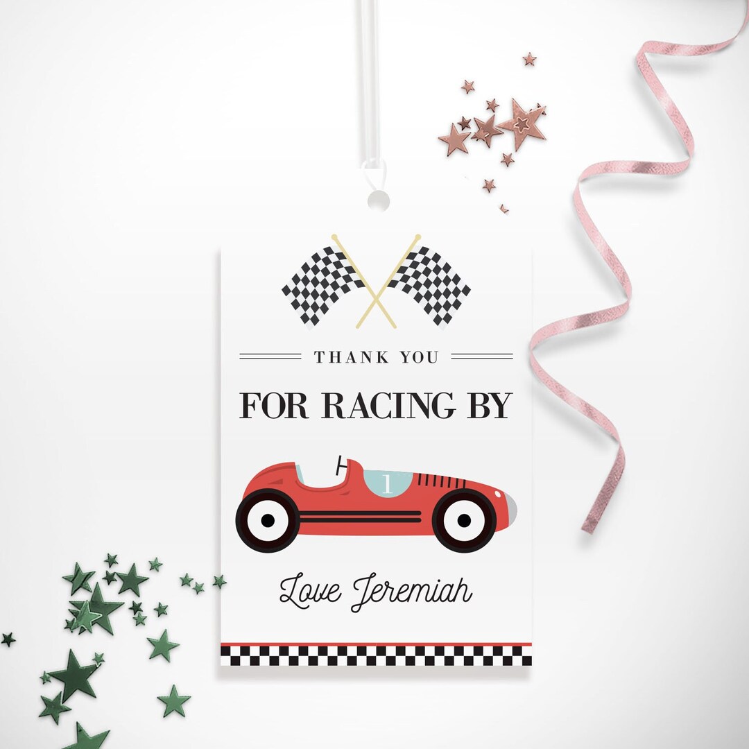 Race Car Favor Tag - Printable Vintage Racing Car 1st Birthday Party ...