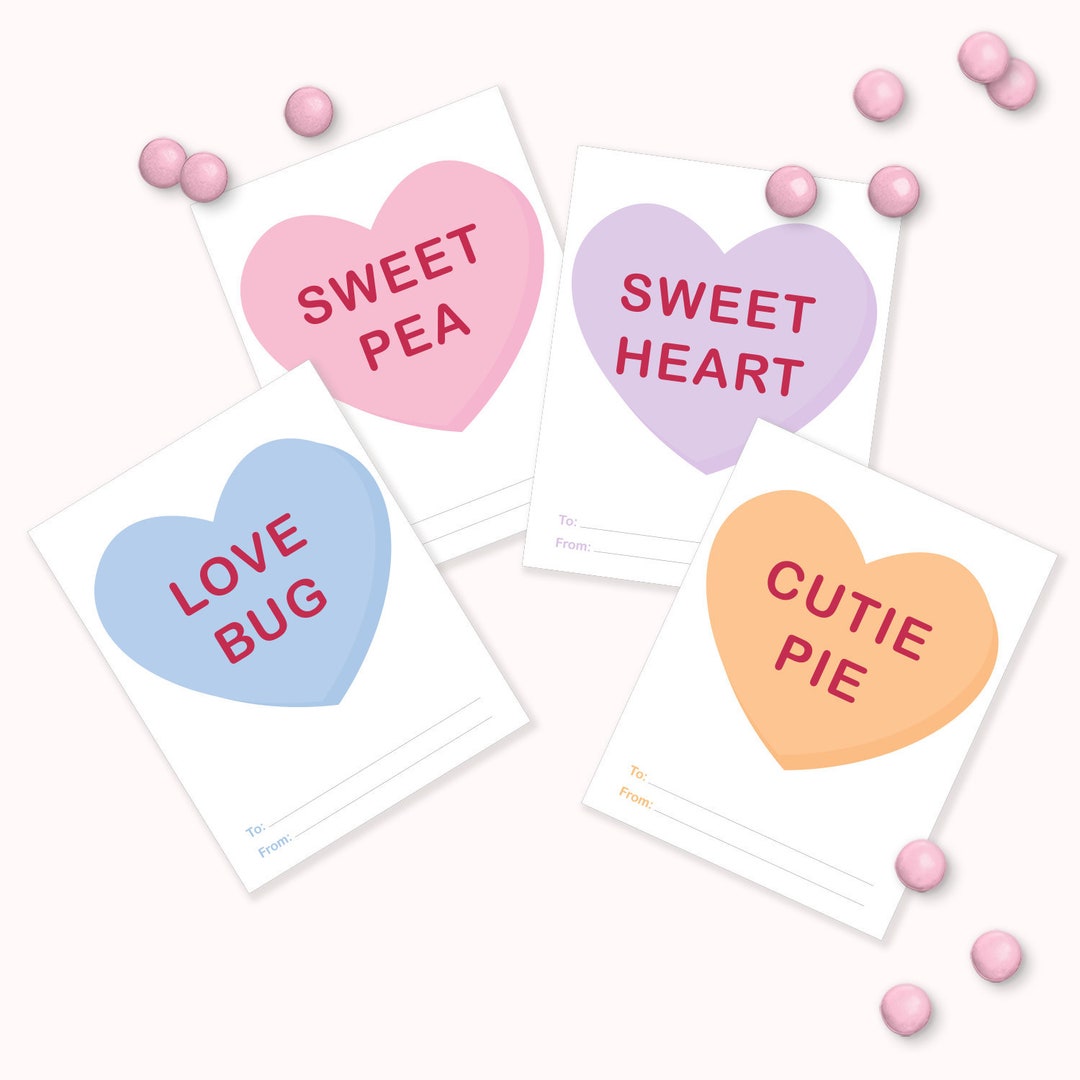 Conversation Heart Valentines - Printable Sweetheart Candy Kids ...