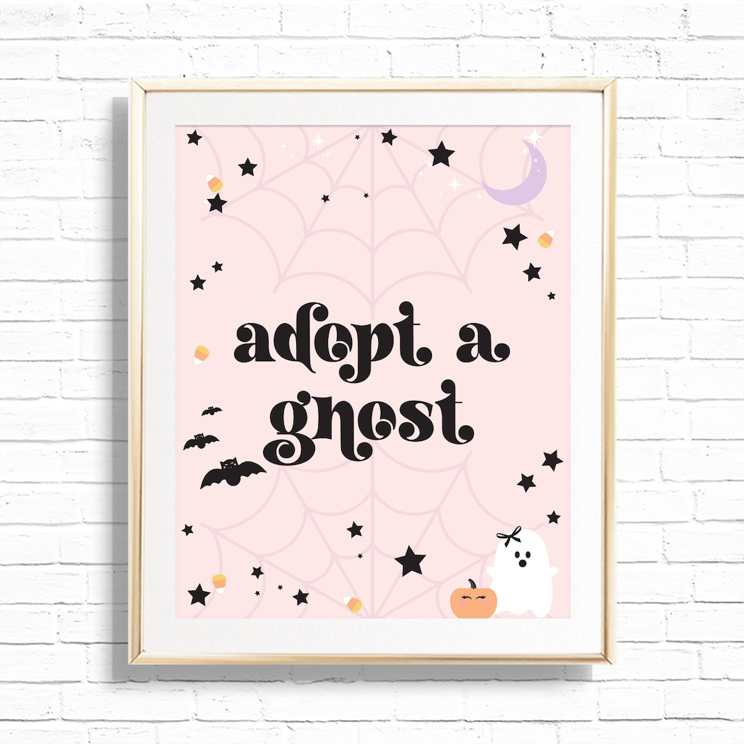 Adopt A Ghost Sign - Printable Pink Halloween 1st Birthday Party Favor ...