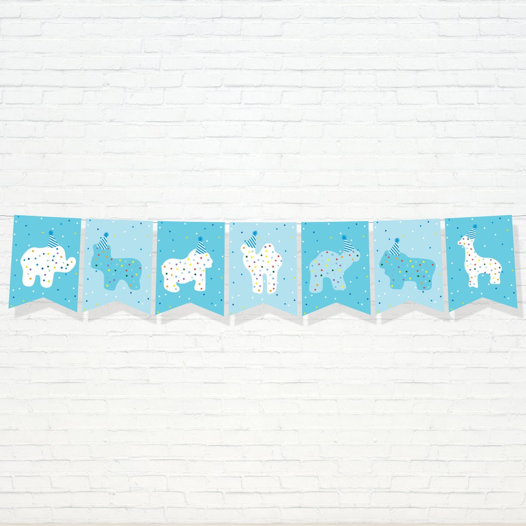 Party Animal Banner - Printable Circus Blue Frosted Animal Cookie 1st ...
