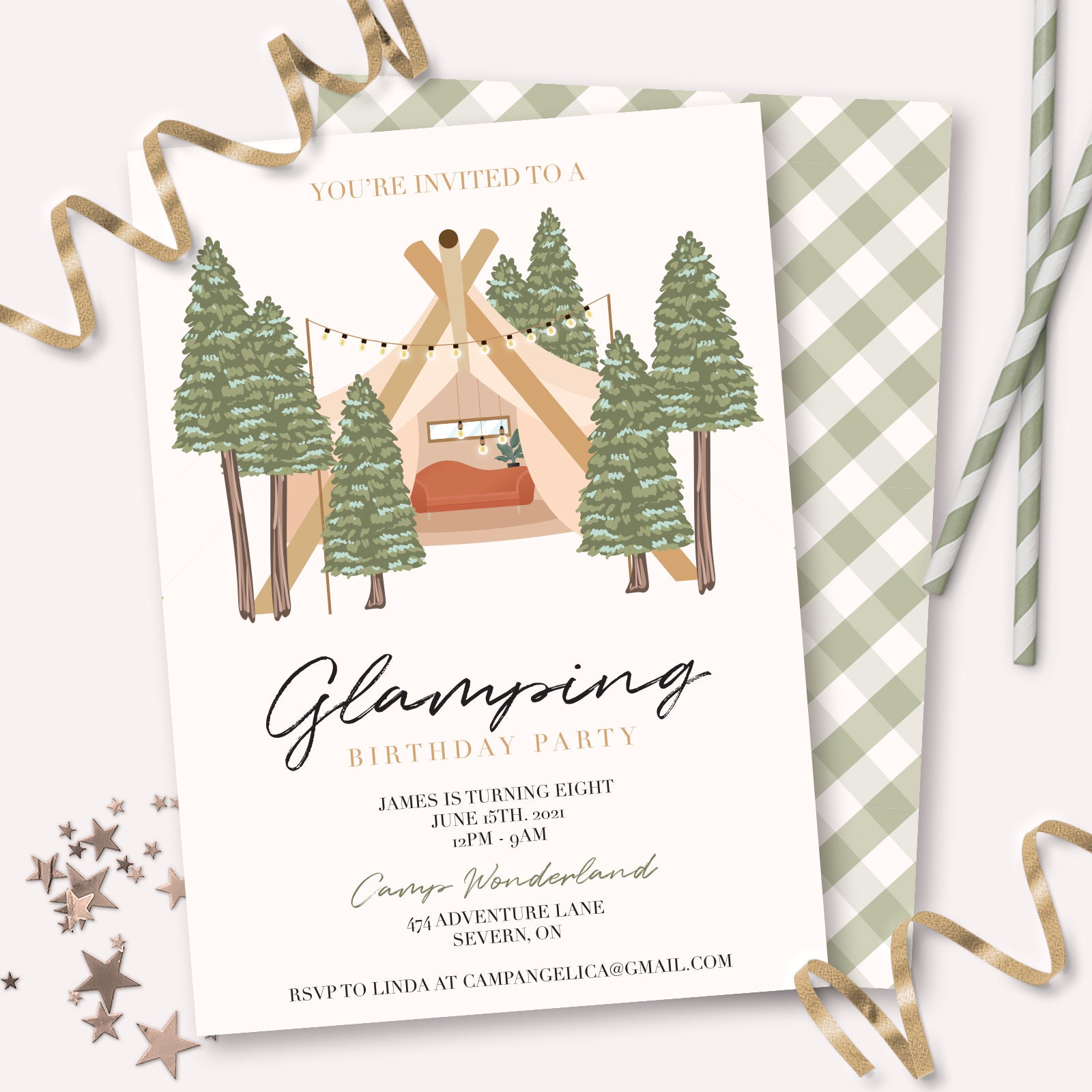 Glamping Birthday Invitation Printable Luxury Camping - Etsy Canada