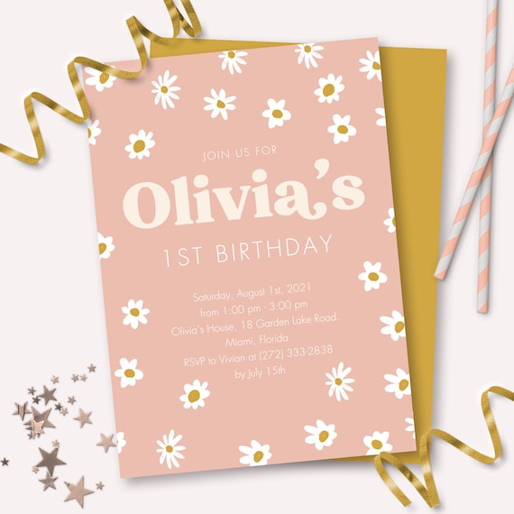 Daisy Party Invitation Printable Boho Pink Daisies Birthday - Etsy