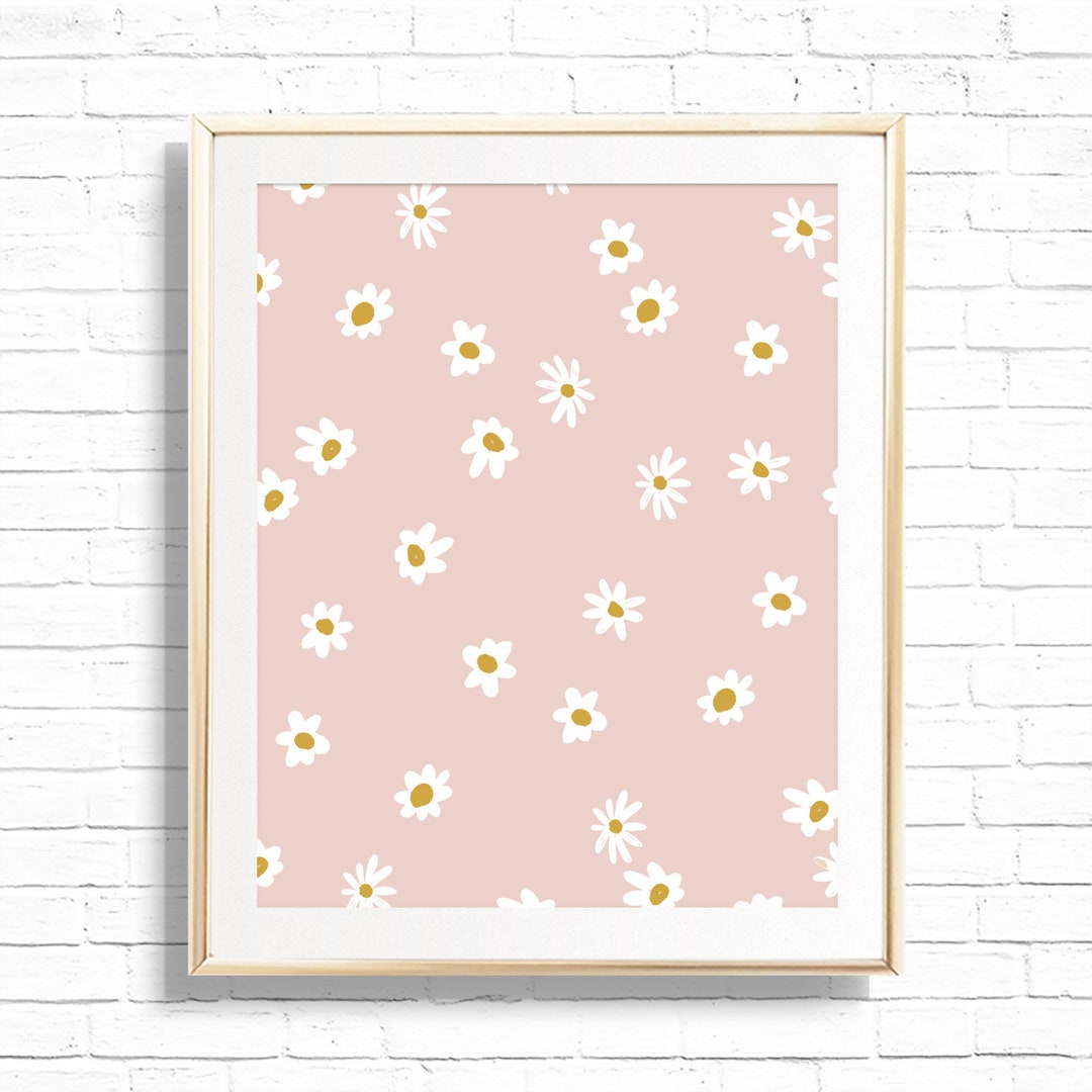 Pink Boho Daisies Pattern Playroom Art Print - Printable Boho Daisy ...