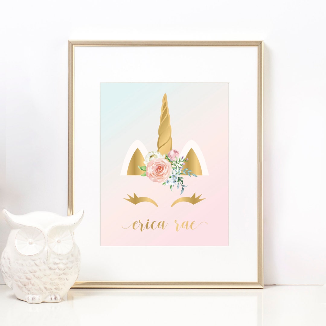 Floral Pastel Unicorn Nursery Decor Baby Name Art Print Printable ...