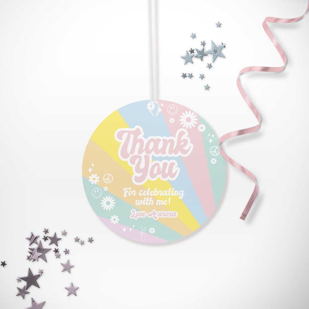 Groovy Favor Tags Printable Boho Hippie Happy Face 1st Birthday Party ...
