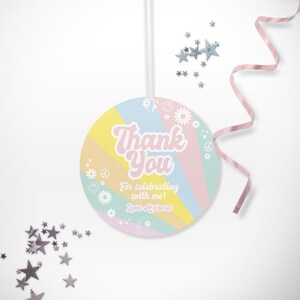 Groovy Favor Tags Printable Boho Hippie Happy Face 1st Birthday Party ...