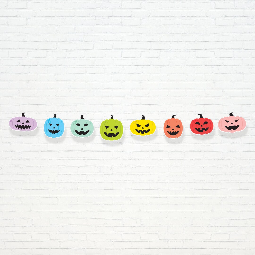 Rainbow Jack-o-lantern Banner - Printable Pastel Rainbow Halloween ...