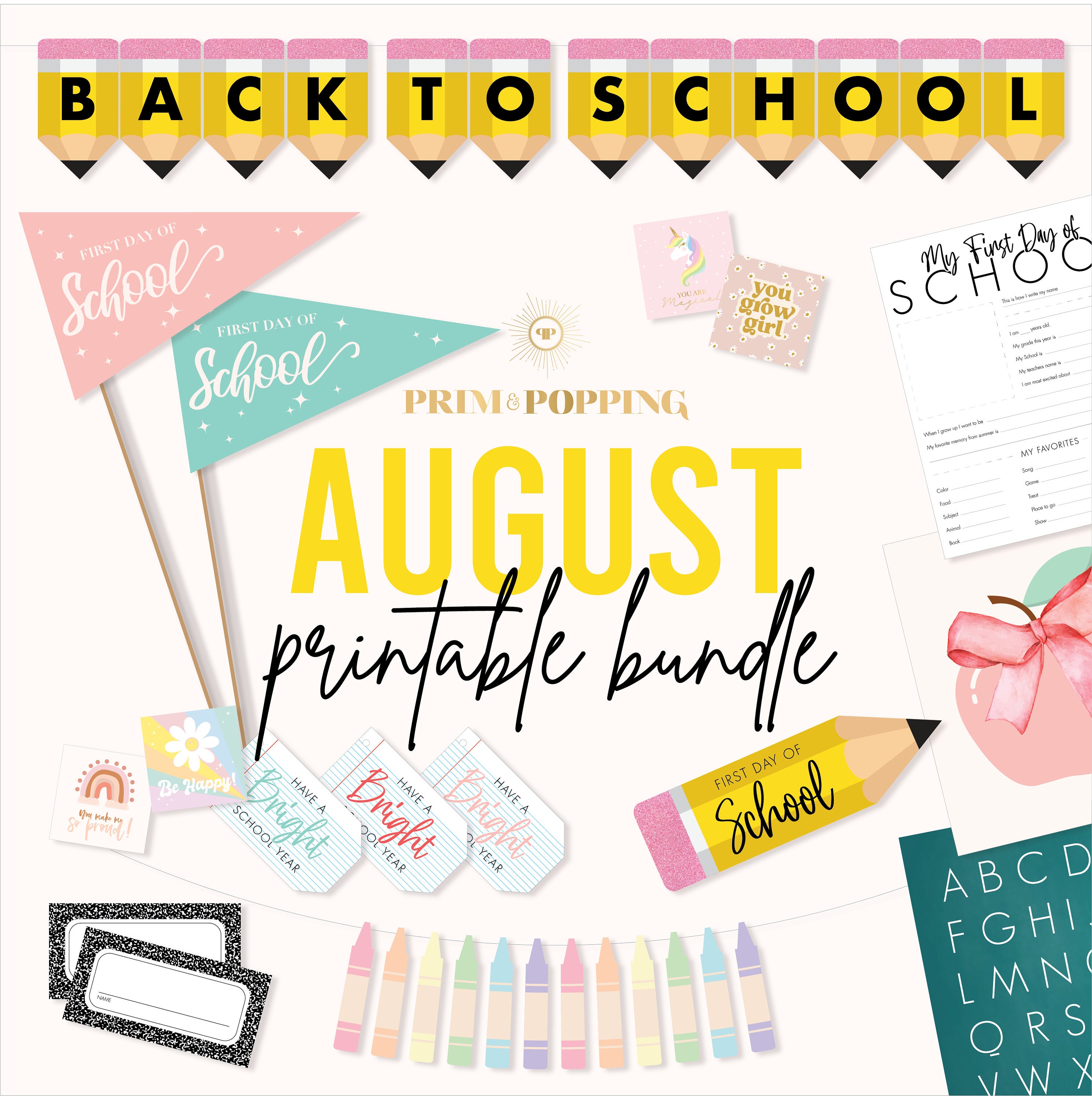 Back to School Printable Bundle - BTS August September First Day of ...