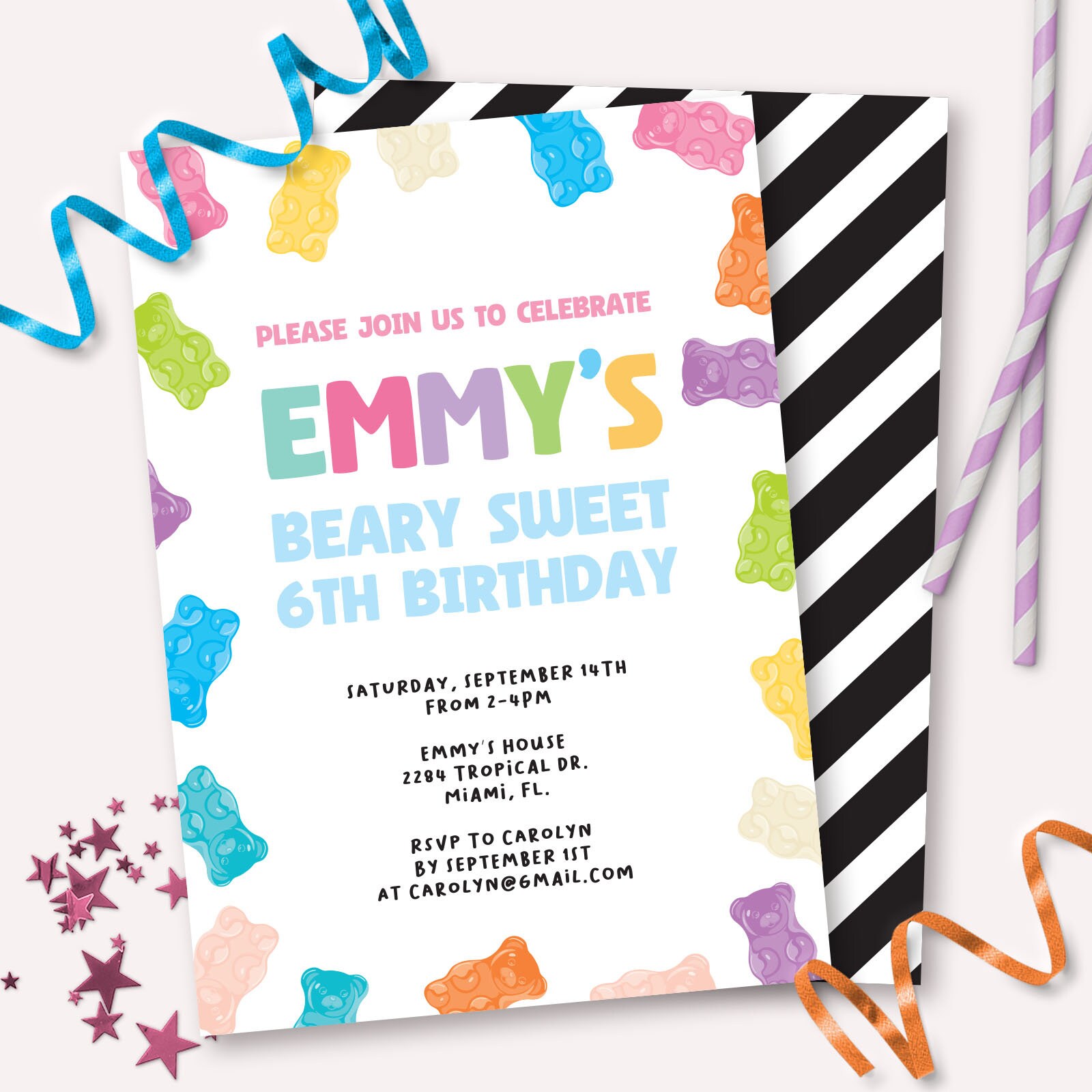 Gummy Bear Invitation - Printable Rainbow Beary First Birthday Party ...