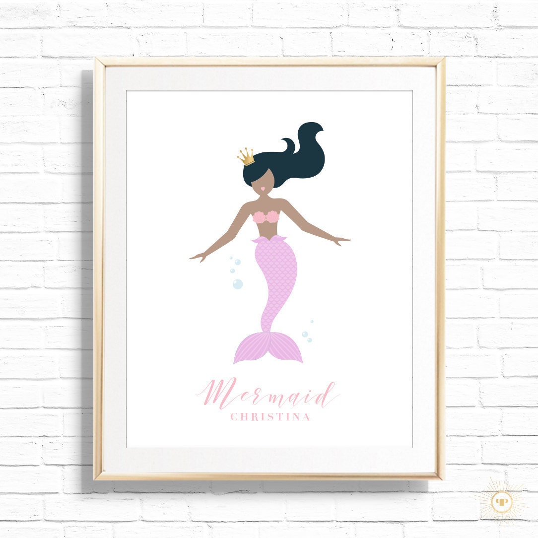 Personalized Mermaid Art Print Printable Custom Mermaid - Etsy