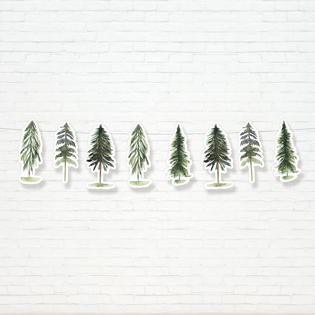 Pine Tree Banner - Printable Evergreen Birthday Party Garland ...