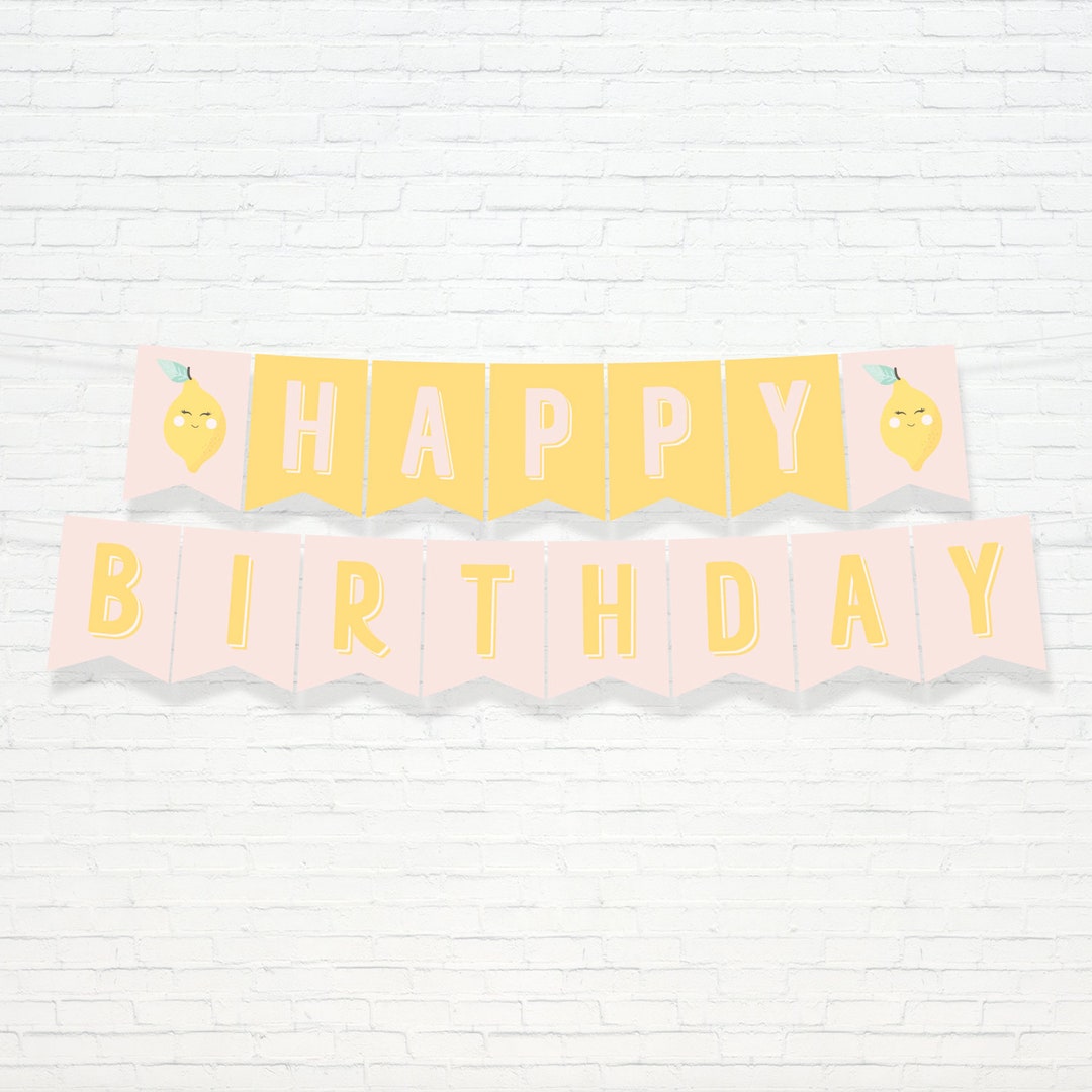 Pink Lemonade Banner - Printable Lemon Stand Happy Birthday Bunting ...