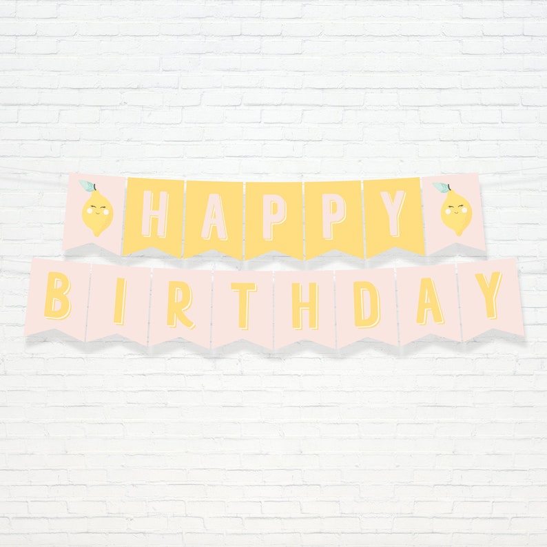 Pink Lemonade Banner - Printable Lemon Stand Happy Birthday Bunting ...
