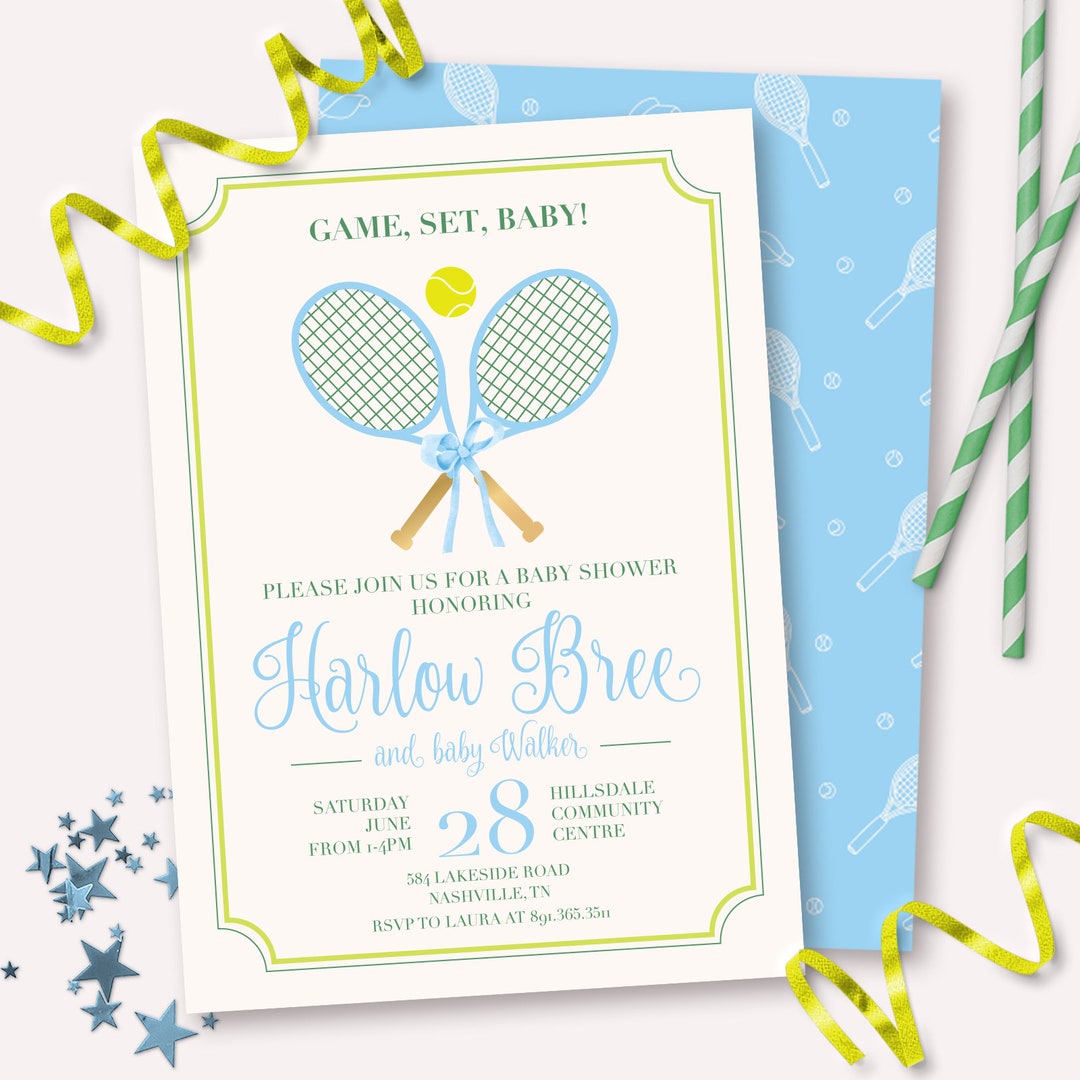 Tennis Baby Shower Invitation - Printable Preppy Boy Tennis Racket ...